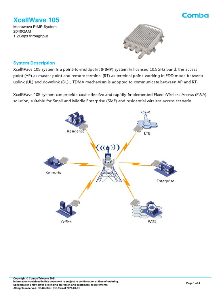 XcellWave 105 PTMP Microwave Communication System Specification V4 ...