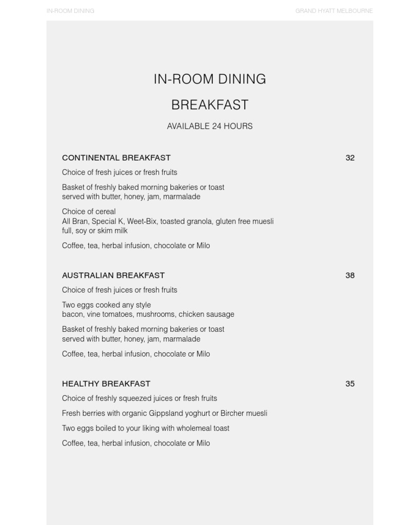 In-Room Dining Breakfast: Available 24 Hours | PDF | Hamburgers | Cuisine