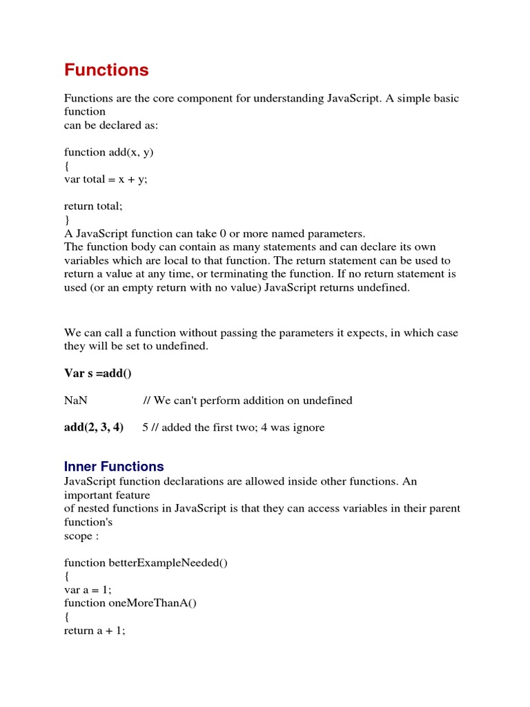 Functions Var S Add Pdf Java Script Subroutine 6813