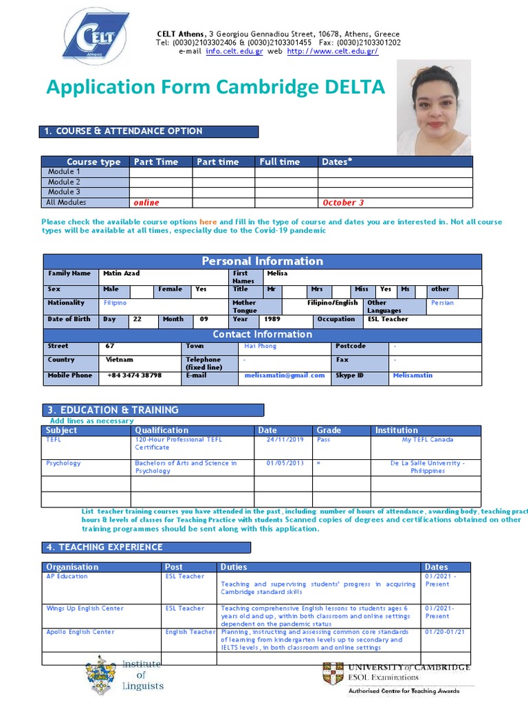 Celt Athens Delta Modules Application Form Melisa | Download Free PDF | English As A Second Or ...