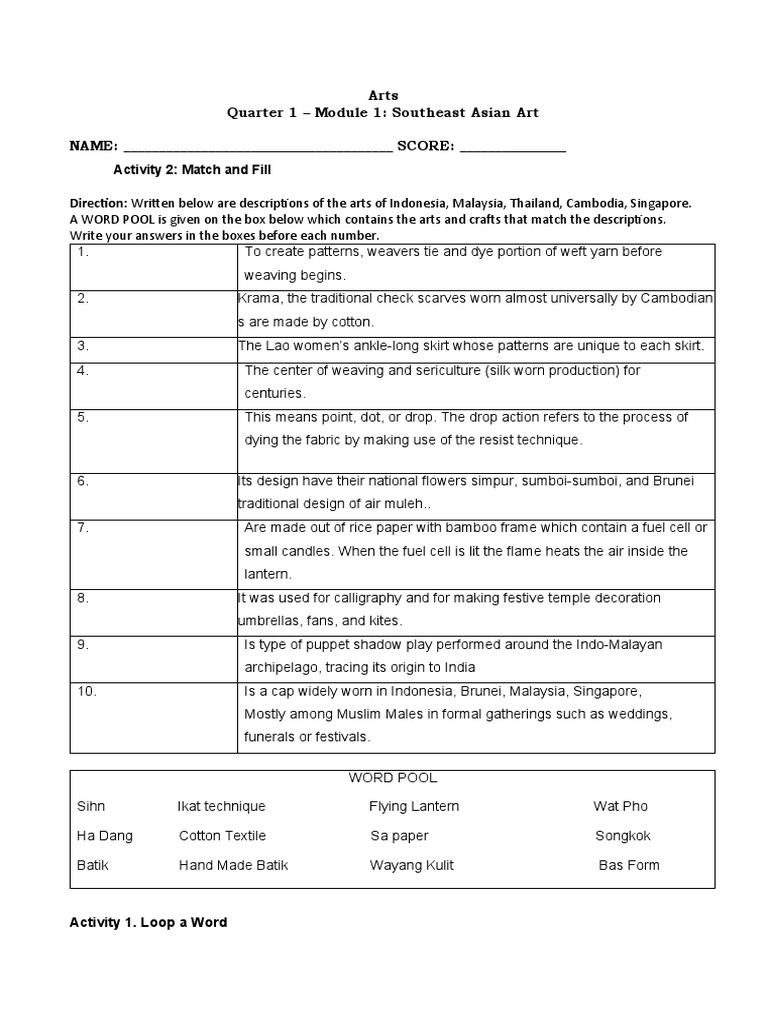 ARS-8 - Q1 - M1 - (Answer Sheet) | PDF | Textiles | Crafts