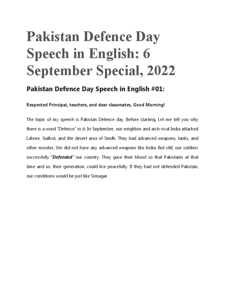 Pakistan Defence Day Speech 2022 | PDF