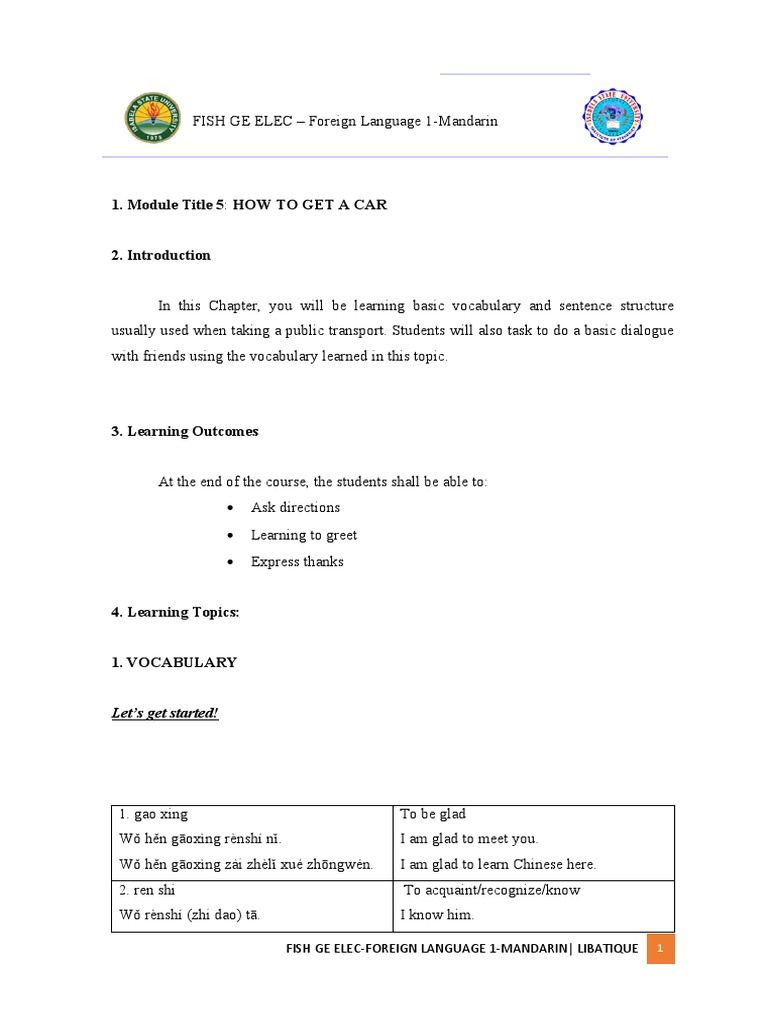 Mandarin Module 5 6 | PDF | Chinese Language | China