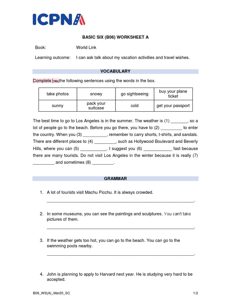 B06 WS A - Worksheet | PDF | Linguistics