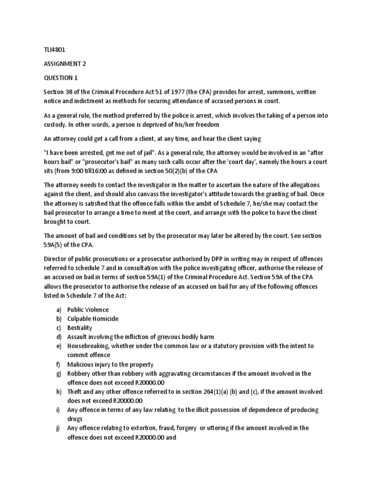Tli4801 2 Ass | PDF | Bail | Criminal Procedure In South Africa