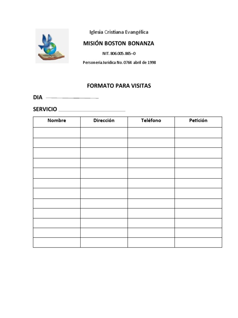 Formato de Registro de Visitas Iglesia | PDF
