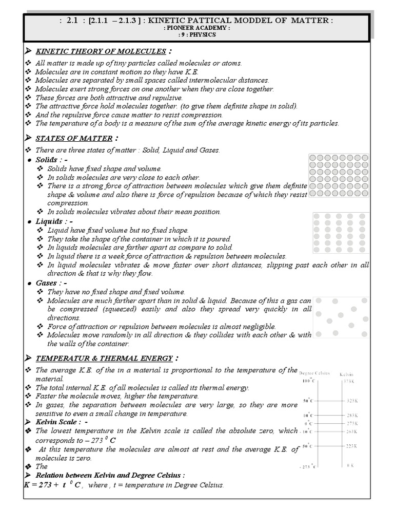 (2.1) Kinetic Particle Model of Matter | PDF | Gases | Evaporation