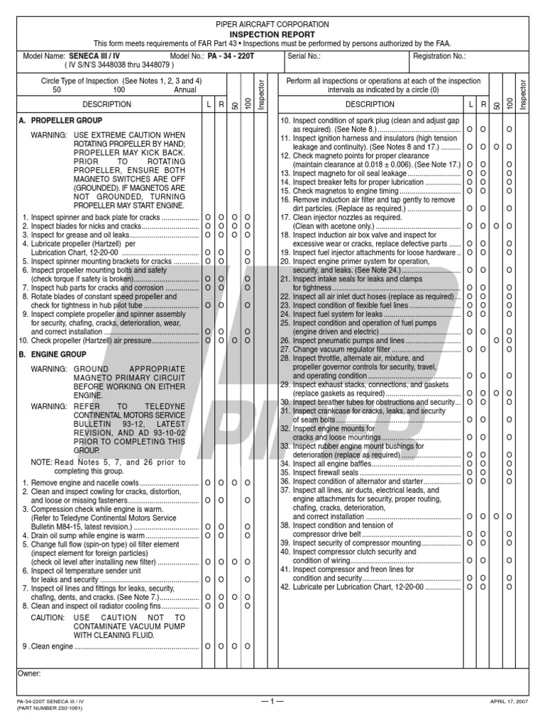 A. Propeller Group: Inspection Report | PDF | Landing Gear | Vehicle Parts