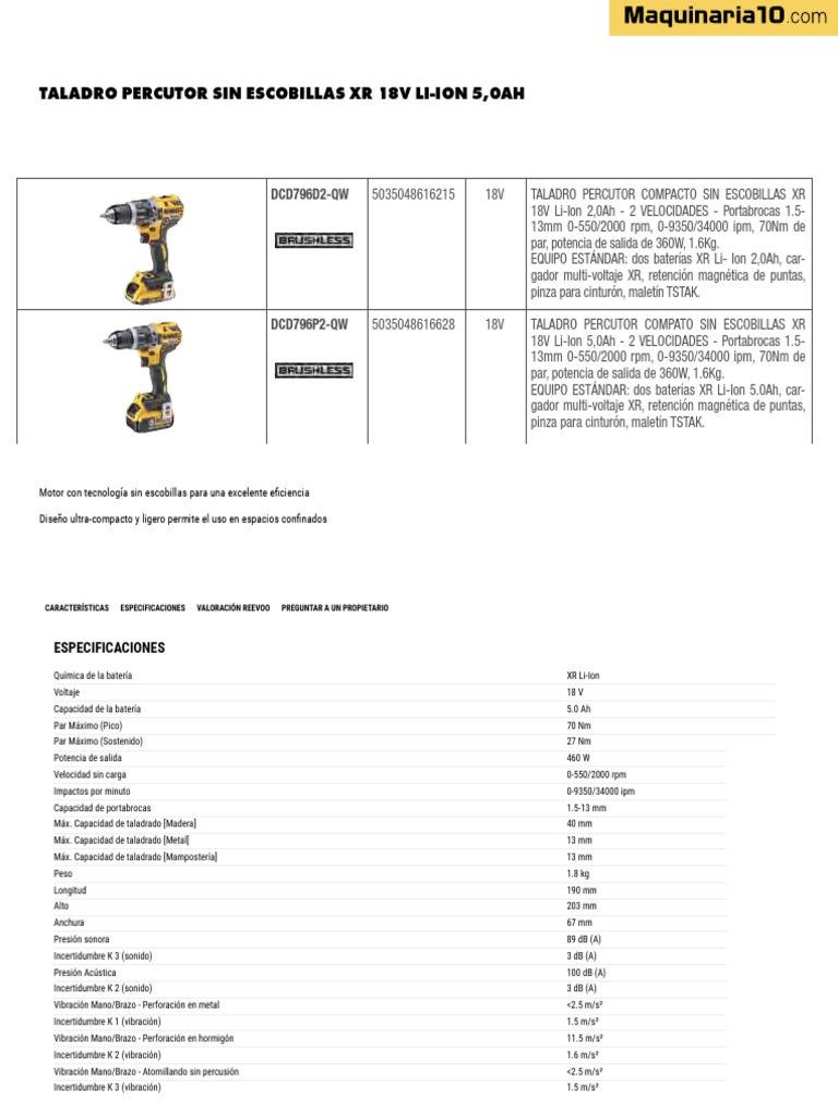 Taladro Dewalt DCD796: Especificaciones y Uso | PDF | Perforar ...