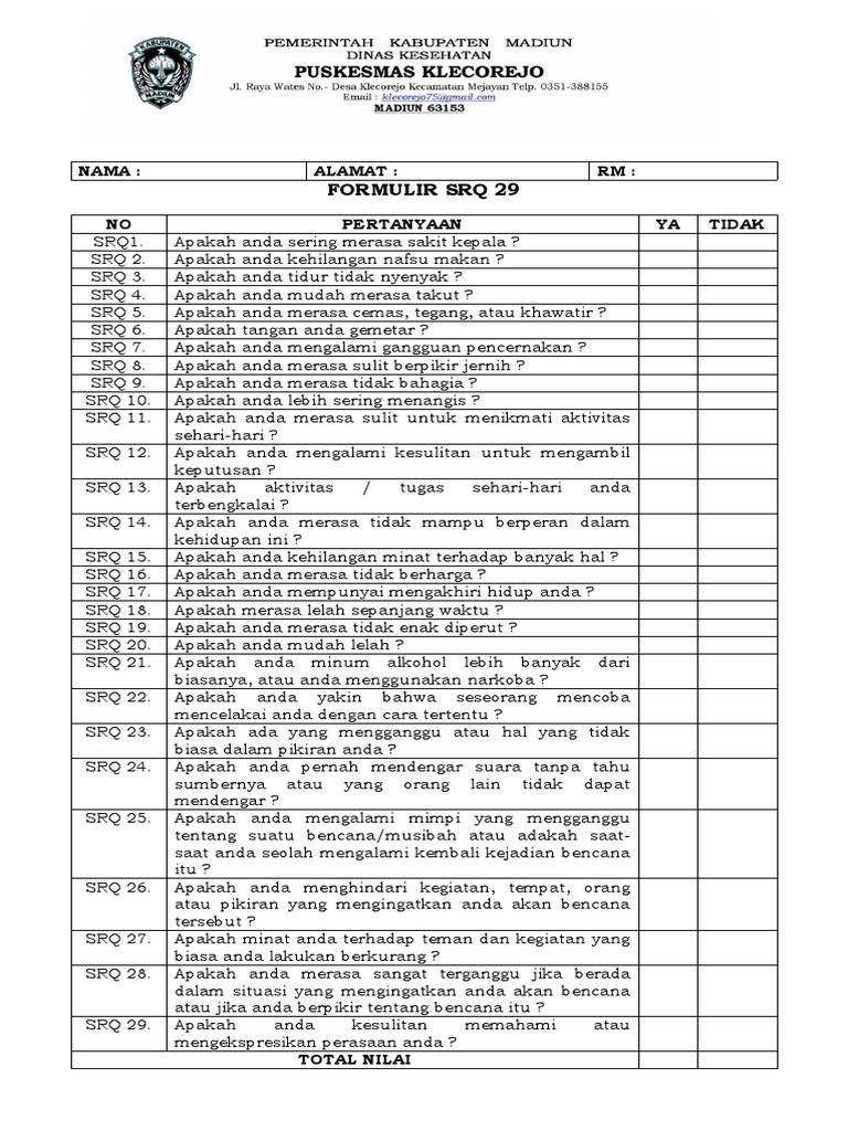 Kuesioner SRQ-Fagerstrom | PDF