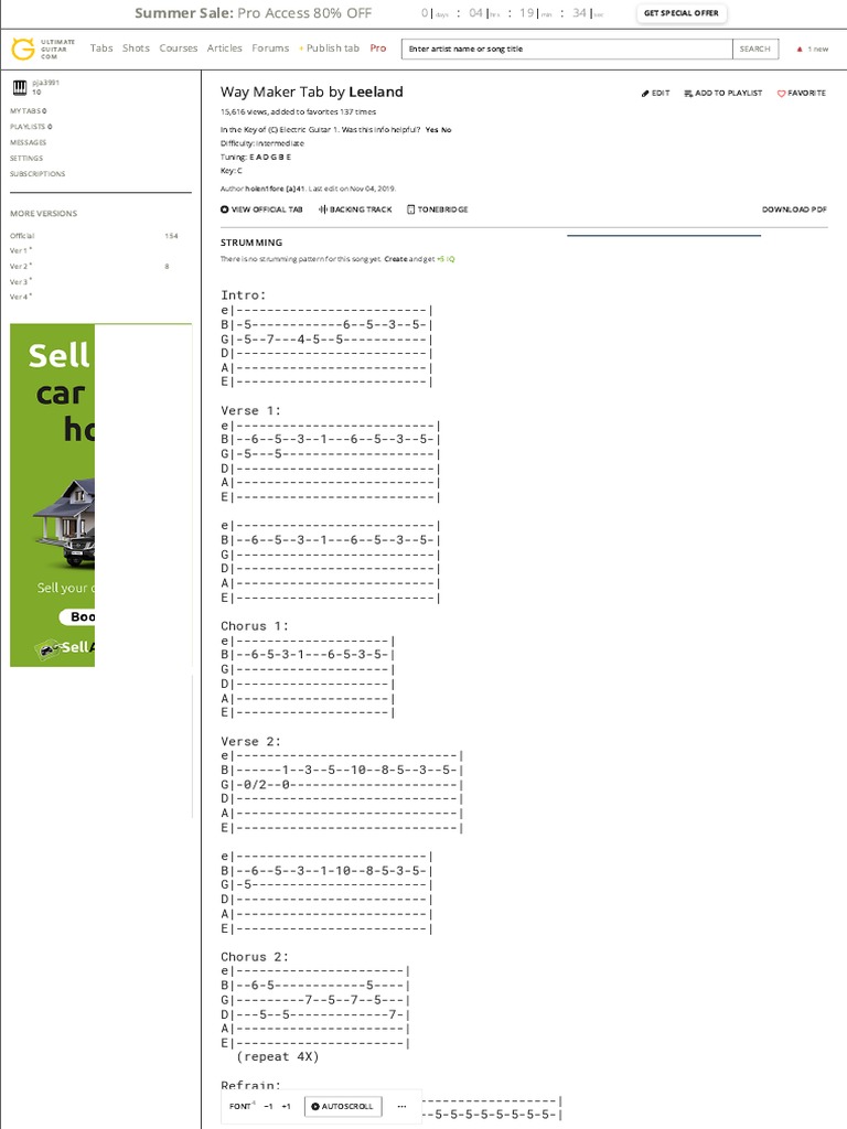 WAY MAKER TAB by Leeland @ | PDF | Refrain | Song Structure