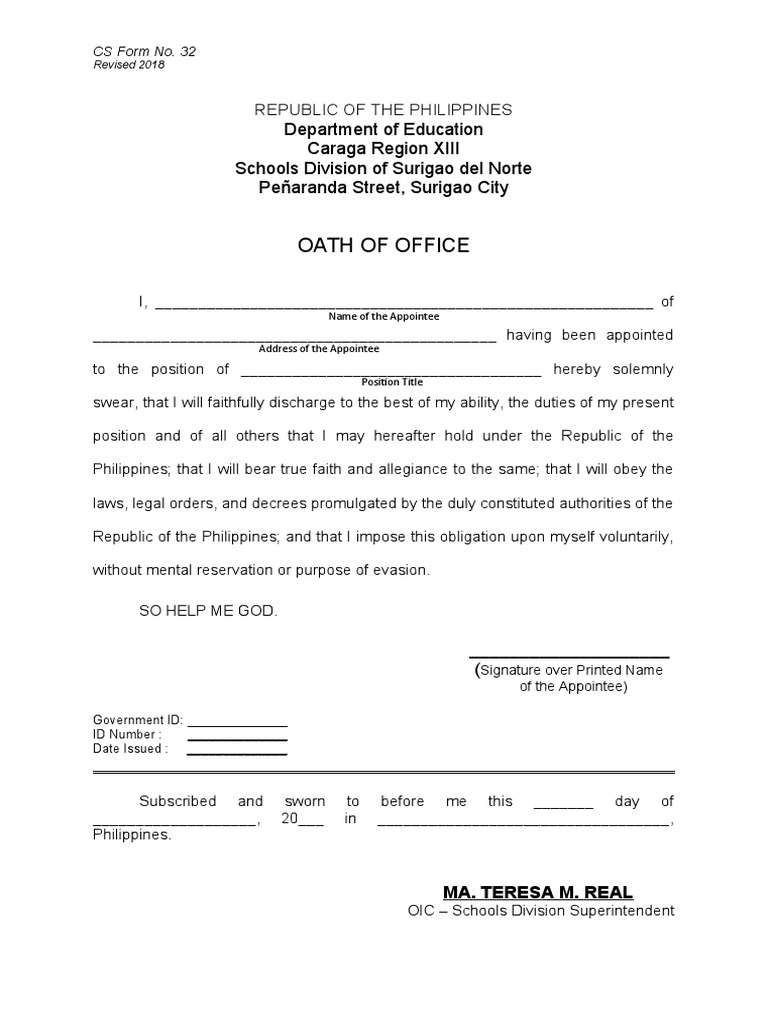 CS Form No. 32 Oath of Office 1 1 1 | PDF