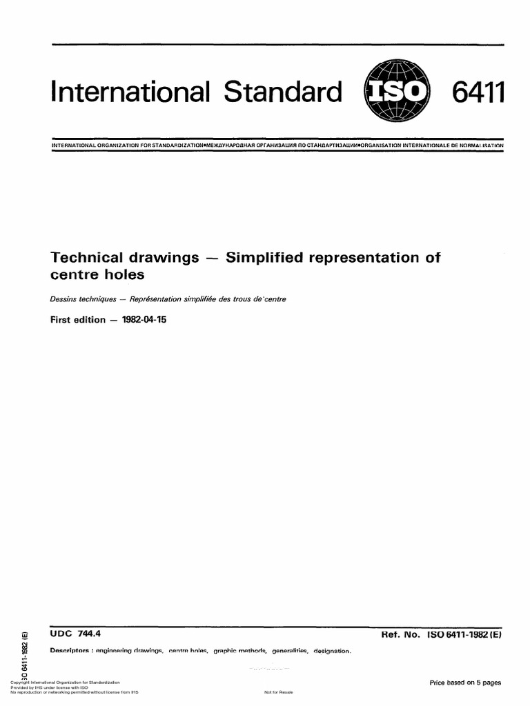 Iso 6411 1982 Simplified Representation of Centre Holes | PDF | International Organization For ...