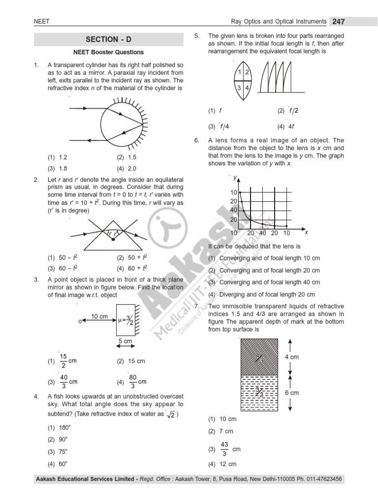 NEET Ray Optics Questions | PDF | Optics | Electromagnetism