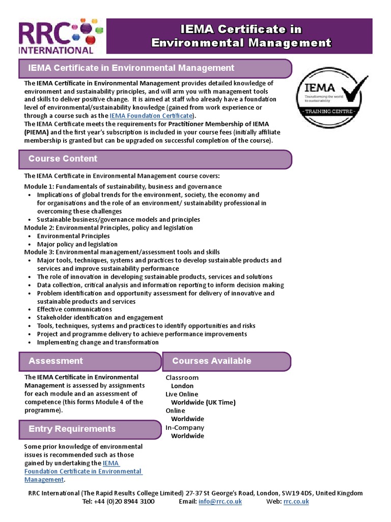 IEMA Certificate in Environmental Management Environmental Management ...