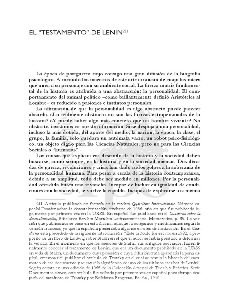 El Testamento de Lenin y su Contexto | PDF | Vladimir Lenin | Leon Trotsky