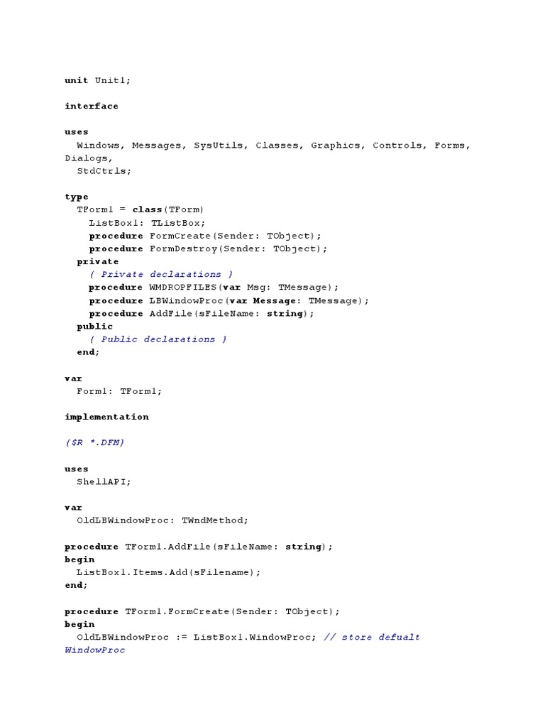 Windows, Messages, Sysutils, Classes, Graphics, Controls, Forms, Dialogs, Stdctrls | PDF