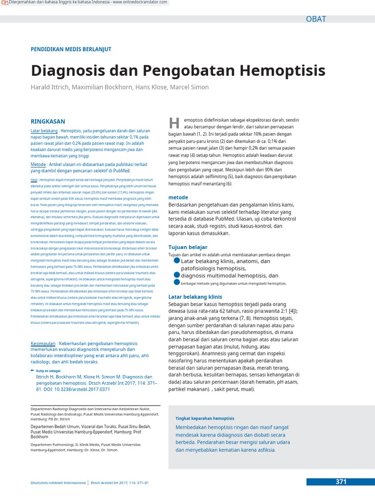 Diagnosis and Treatment Hemoptysis - Indo | PDF