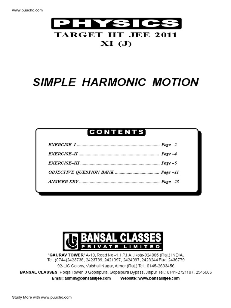 Bansal Simple Harmonic Motion | PDF | Oscillation | Rotation Around A Fixed Axis