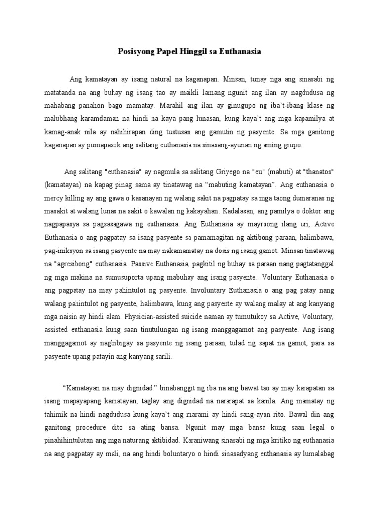 Posisyong Papel Hinggil Sa Euthanasia | PDF