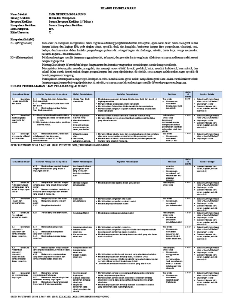 Silabus Ipa Kelas X Bismen | PDF