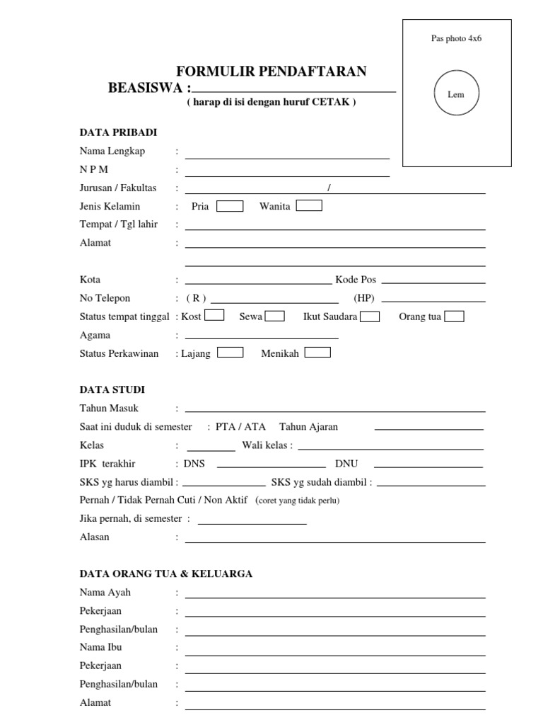 Formulir Pendaftaran Beasiswa | PDF