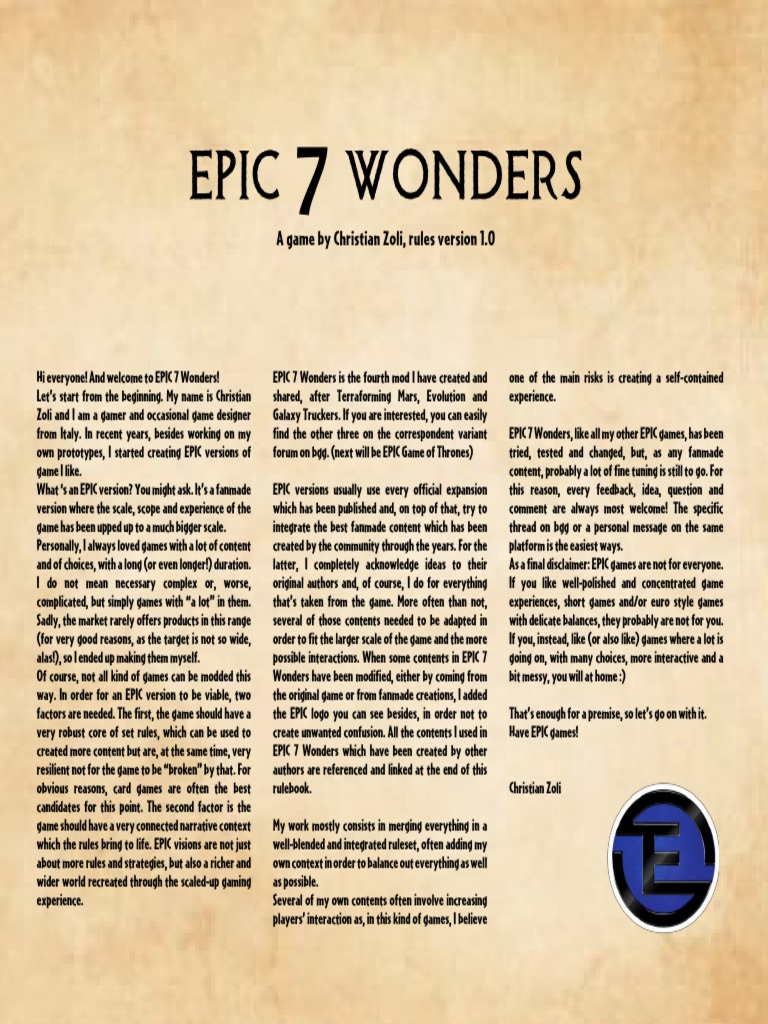 EPIC 7 Wonders Guide to Main and Secondary Actions | PDF | Playing Cards