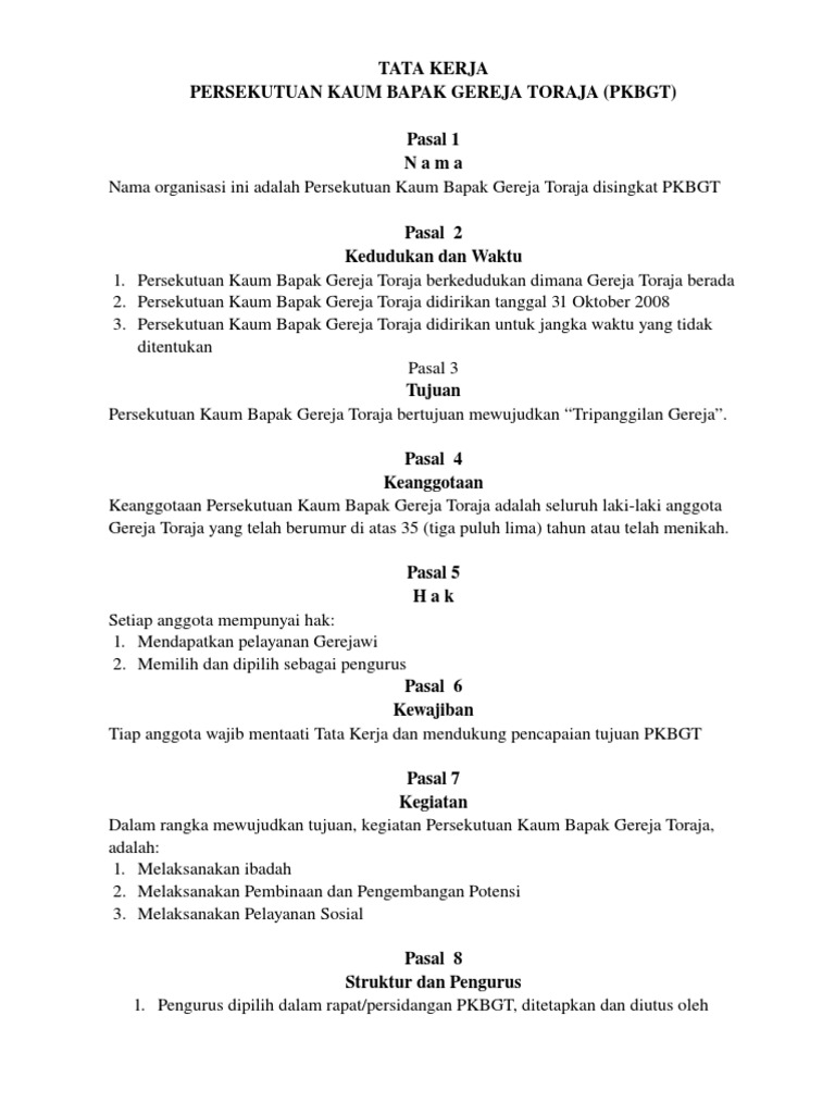 Tata Kerja PKBGT Gereja Toraja | PDF