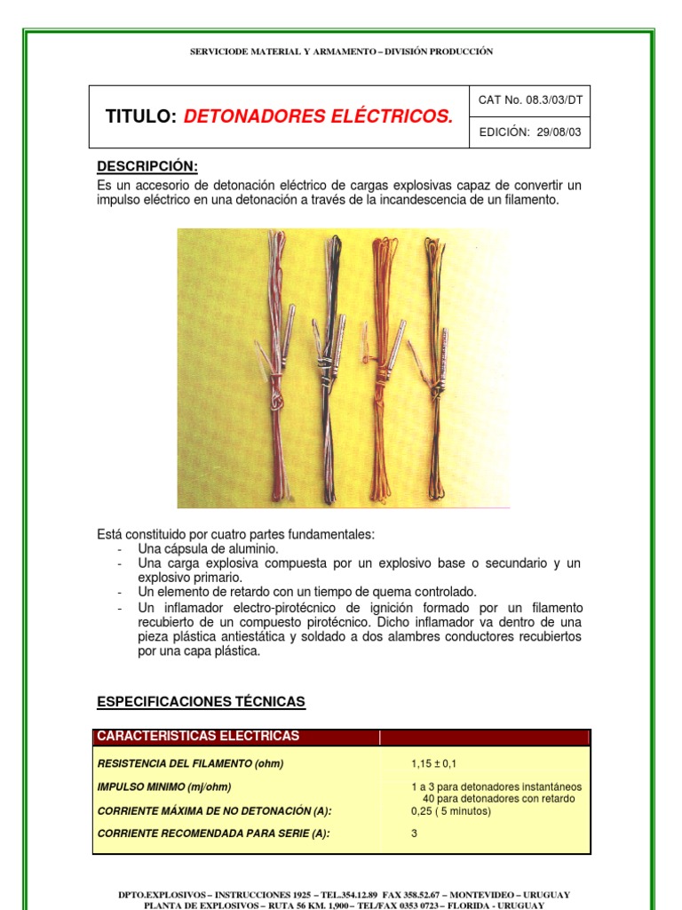 Detonadores Eléctricos: Especificaciones y Uso | PDF