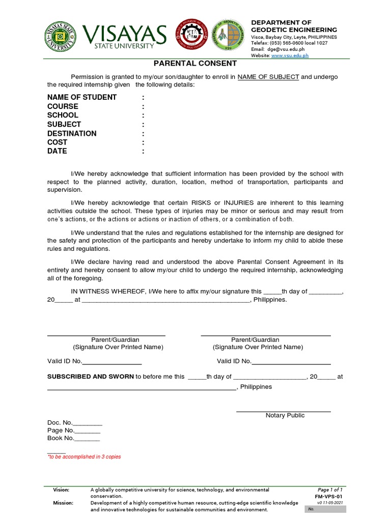 Parental Consent Form for Student Internship | PDF | Notary Public