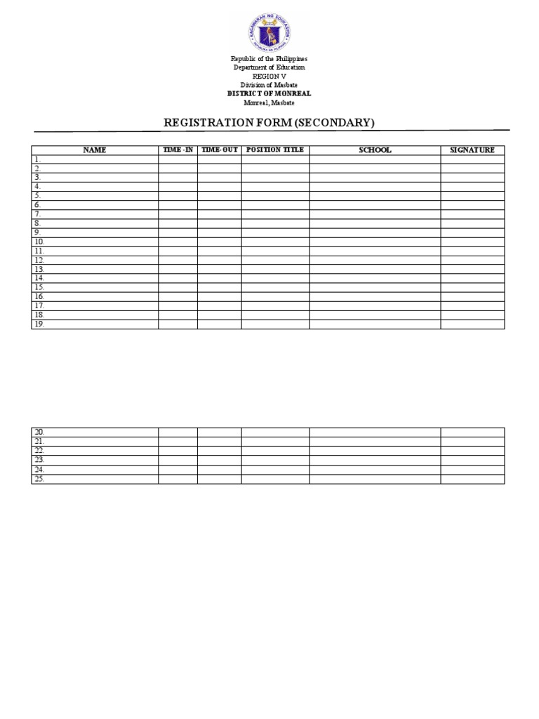 Secondary Registration Form - Monreal | PDF | Social Science | Travel