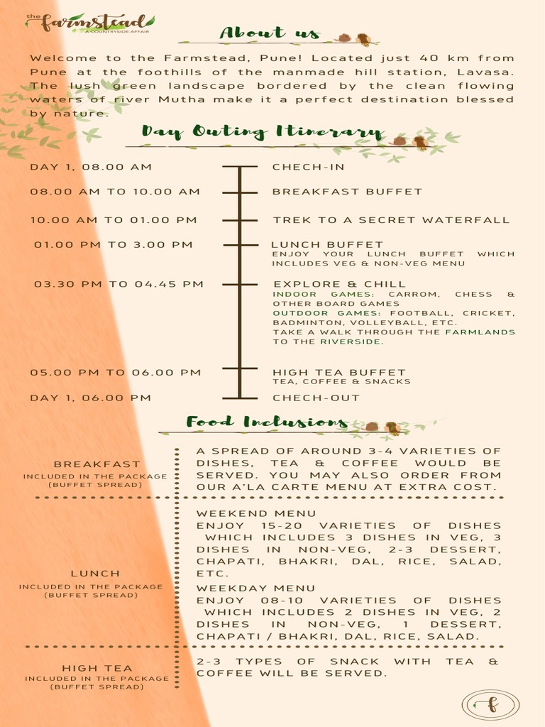 Monsoon Day Outing at The Farmstead | PDF | Lunch | Buffet