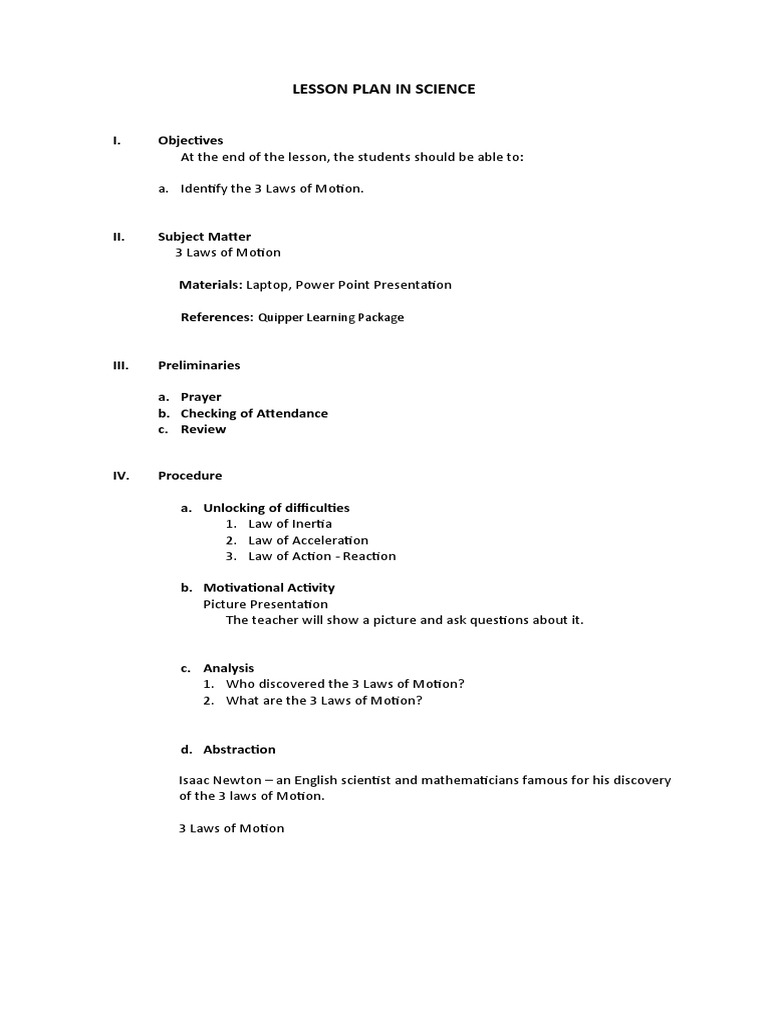 3 Laws of Motion Lesson Plan | PDF