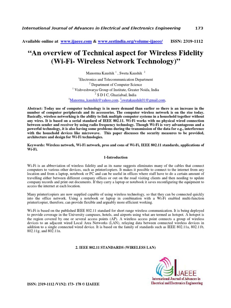 An Overview of Technical Aspect For Wireless Fidelity (Wi-Fi-Wireless ...