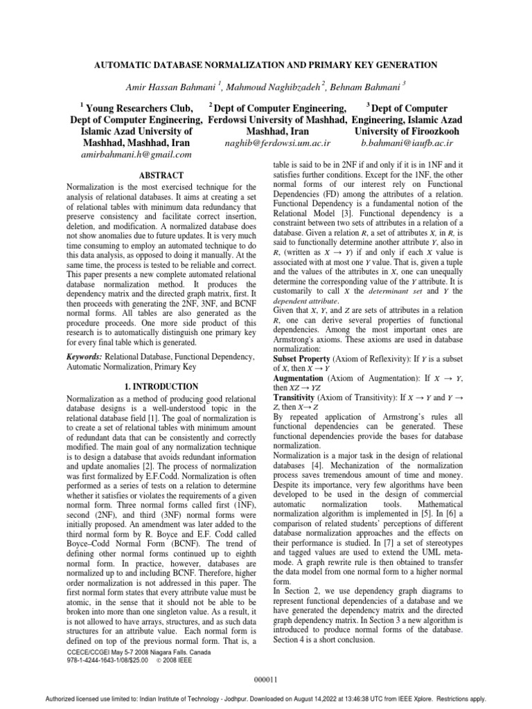 Automatic Database Normalization and Primary Key Generation | PDF | Relational Database | Matrix ...