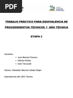 TRABAJO PRÁCTICO PARA EQUIVALENCIA DE PROCEDIMIENTOS TÉCNICOS 3 (Etapa 2) 5ta Parte | PDF