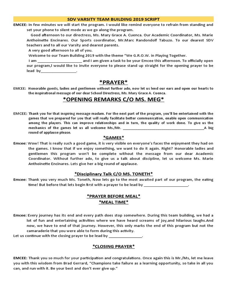 Teambuilding Script | PDF