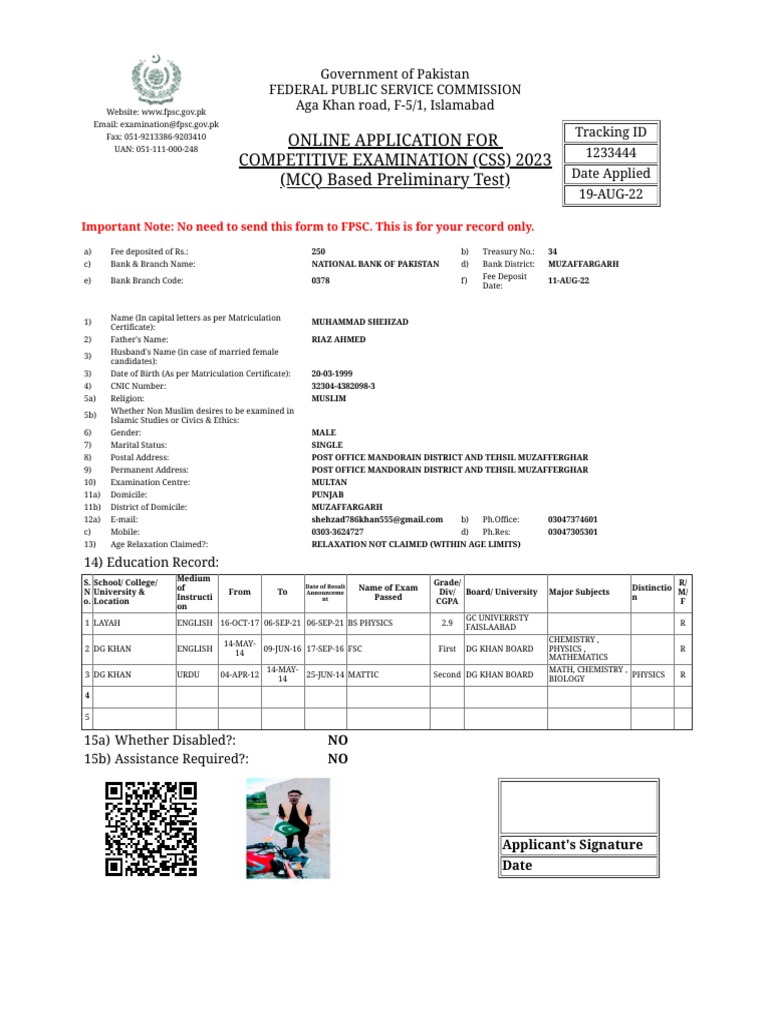 Online Application For Competitive Examination (CSS) 2023 (MCQ Based ...