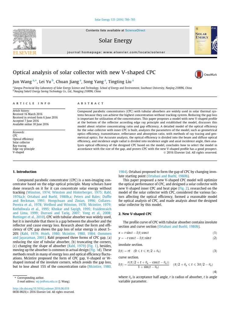 Optical Analysis of Solar Collector With New V-Shaped CPC | PDF ...