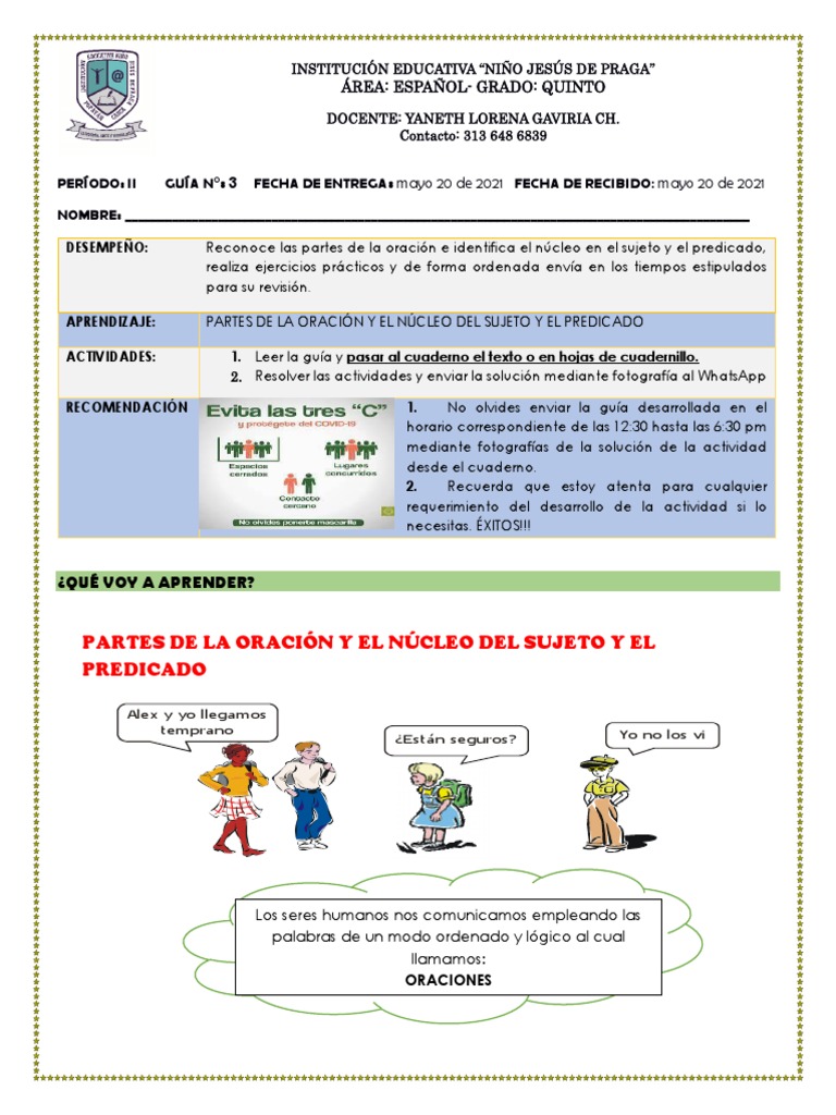 Partes de La Oración Y El Núcleo Del Sujeto Y El Predicado | PDF ...