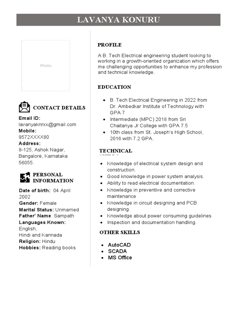 Simple Fresher Resume Format 9 | PDF