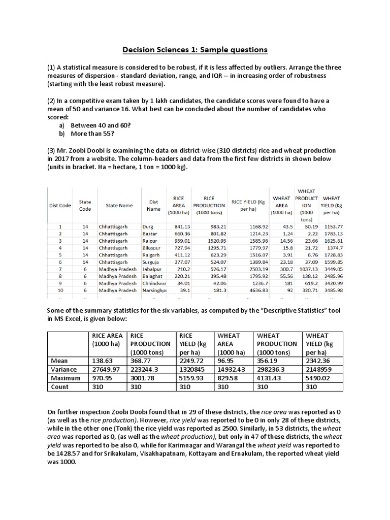DS1 Sample Questions Set1 | PDF | Robust Statistics | Standard Deviation