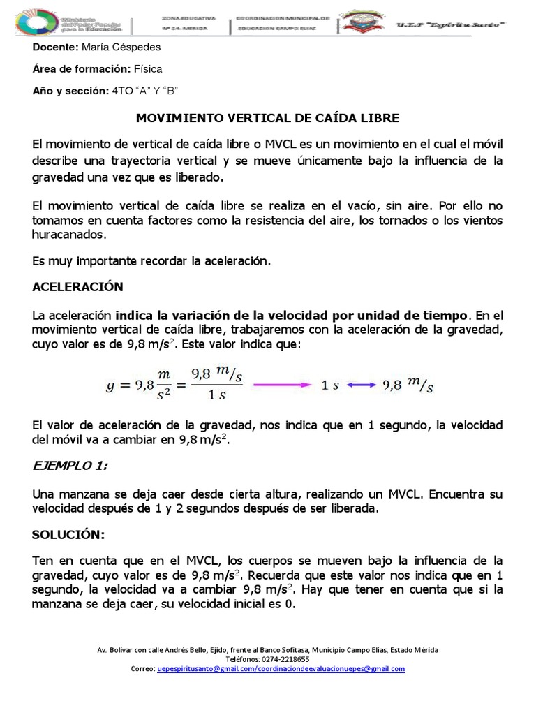 Fisica Guia 1 Caida Libre | PDF | Velocidad | Mecánica