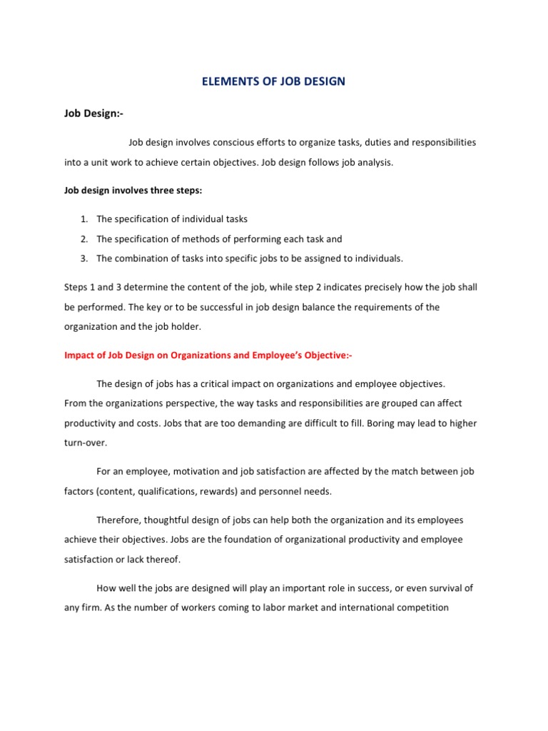 Elements of Job Design | PDF | Job Satisfaction | Employment