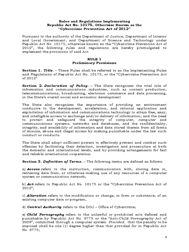 Rules and Regulations Implementing RA 10175 | PDF | Cybercrime ...