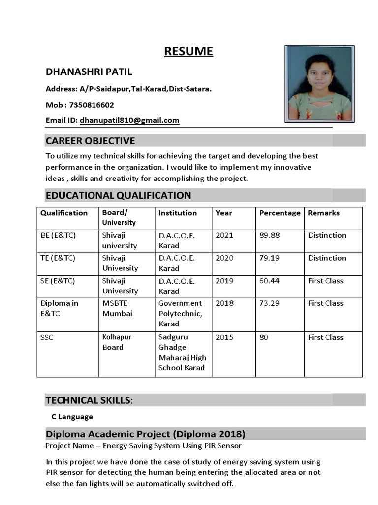 Dhanashri Patil: Resume Overview | PDF