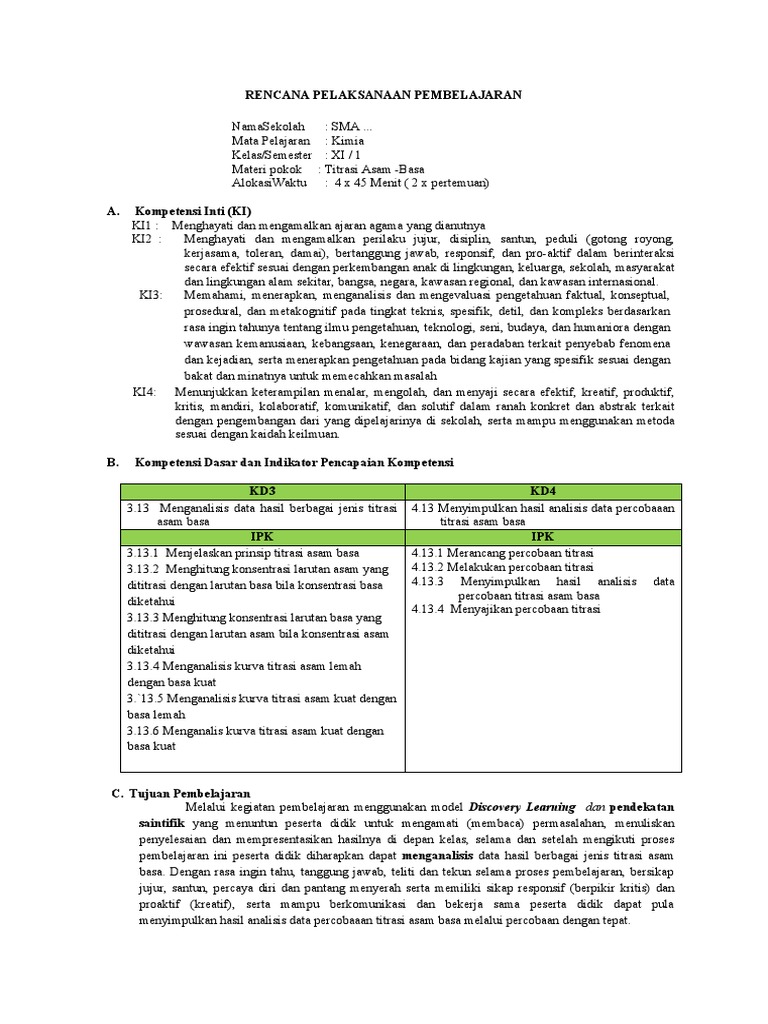 RPP Xi KD 3.13 Titrasi Asam Basa | PDF | Karier & Perkembangan