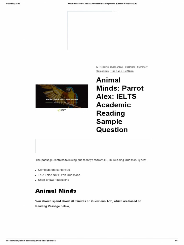 Animal Minds - Parrot Alex - IELTS Academic Reading Sample Question ...