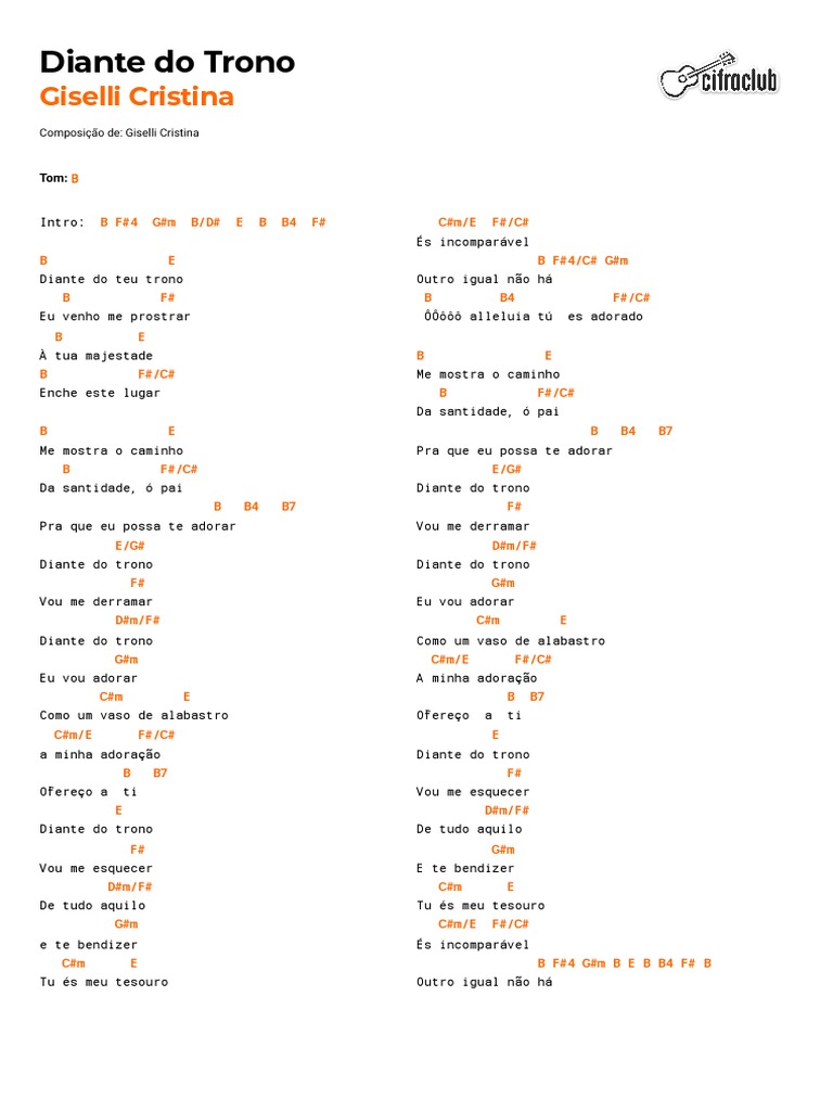 Cifra Club - Giselli Cristina - Diante Do Trono | PDF