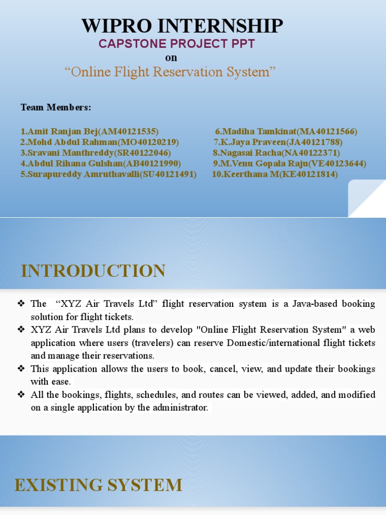 Wipro Internship: "Online Flight Reservation System" | PDF
